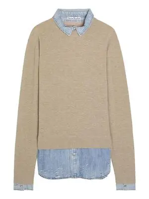 Acne Studios Layered Denim Shirt Wool Jumper - Beige