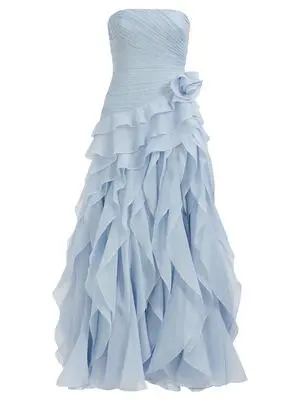 Aje Canyon Strapless Ruffled Gown - Blue