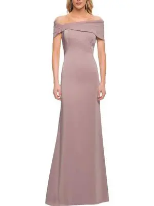LABOMME Off The Shoulder Jersey Gown - Mauve