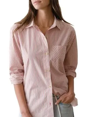 Marine Layer Jane California Relaxed Striped Shirt - Rust Stripe