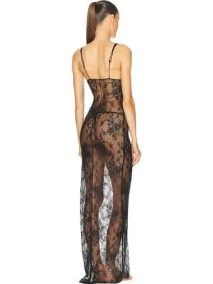 SKIMS Ultra Fine Lace Long Slip Dress - Onyx