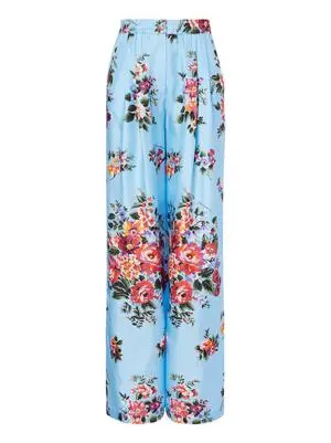 Dolce & Gabbana Floral Silk Wide-leg Trousers - Blue