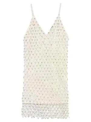 Maje Beaded V-neck Mini Dress - Neutrals