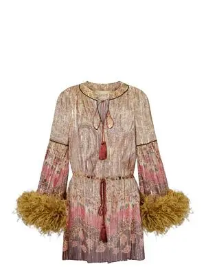 Valentino Garavani Paisley Feather-trimmed Silk-blend Blouse - Multicoloured