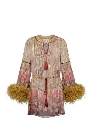 Valentino Garavani Paisley Feather-trimmed Silk-blend Blouse - Multicoloured