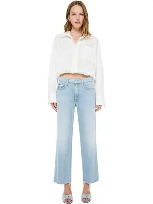 MOTHER The Mid Rise Rambler Zip Ankle Fray Jeans - Light Blue
