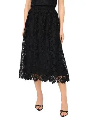 CECE DUPRAZ Floral Lace A-line Midi Skirt - Rich Black