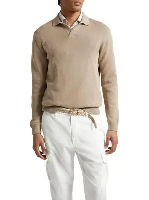 Eleventy Cotton And Silk Polo Sweater - 03 Taupe