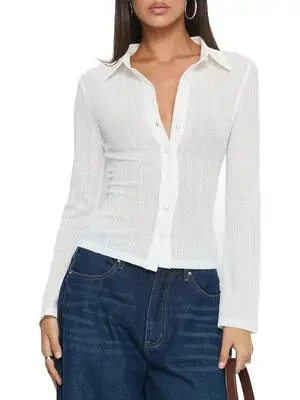 Princess Polly Textured Knit Button-up Top - White