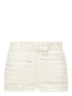 Alex Perry Printed Croc Embossed Leather Short - White