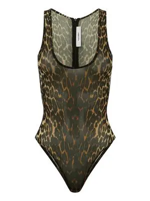 Alex Perry Leopard Print Powermesh Bodysuit - Brown