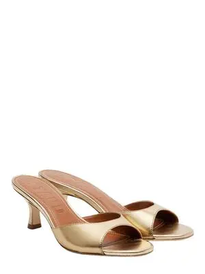 Staud Brigitte 100 Metallic Leather Mules - Gold