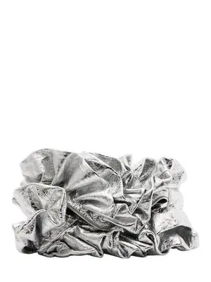 Dries Van Noten Ruffled Metallic Leather Clutch Silver