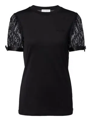 Nina Ricci Lace-trimmed Cotton Jersey T-shirt - Black