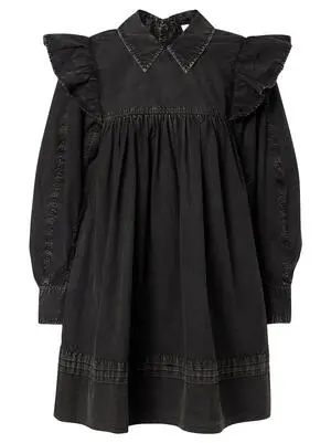 GANNI Ruffled Cotton Mini Dress - Black