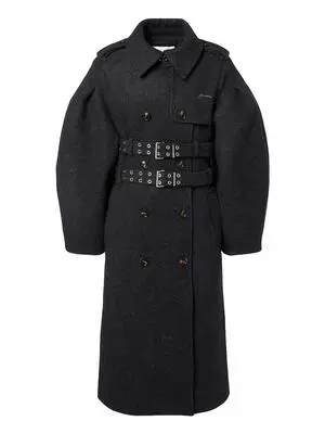 GANNI Belted Wool-cashmere Coat - Grey