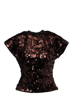 GANNI Bow-detail Sequined Open-back Top - Brown