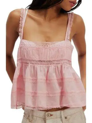 Free People Lace Trim Babydoll Camisole - Blushing Coral
