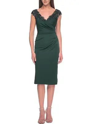 La Femme Satin Dress With Beaded Details - Emerald