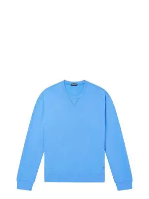 TOM FORD Logo-embroidered Cotton-jersey Sweatshirt - Blue