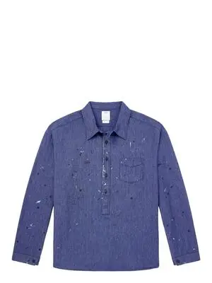 Visvim Paint-splattered Cotton And Silk-blend Chambray Shirt - Blue