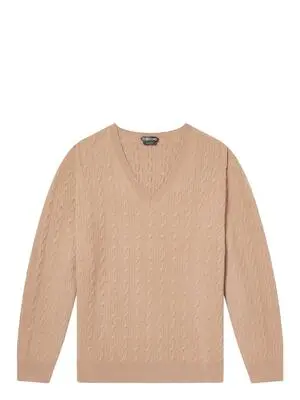 TOM FORD Cable-Knit Wool Sweater Light Brown