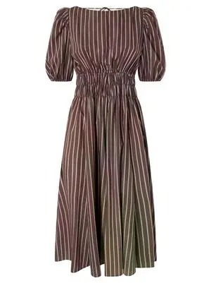 Pinko Striped Puff-sleeve Dress - Brown