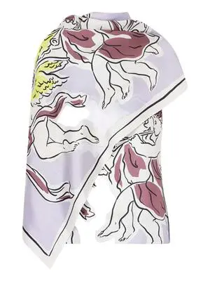 Tory Burch Printed Silk-Twill Top With Cape Effect Lilac