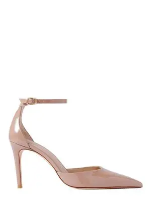 STUART WEITZMAN Patent Leather Pumps With Ankle Strap - Neutrals