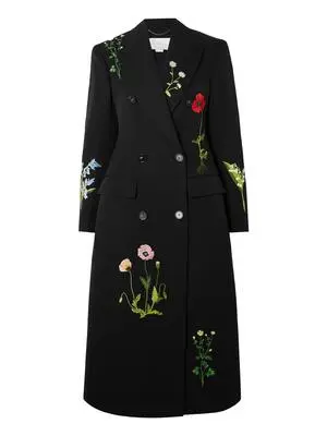 Stella McCartney Double-breasted Embroidered Wool-twill Coat - Black