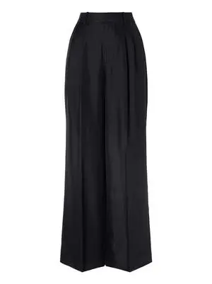 LISA YANG Pleated Silk-twill Wide-leg Pants - Black
