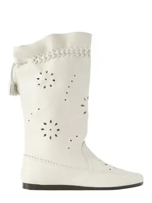 Isabel Marant Welky Laser-cut Leather Boots - White
