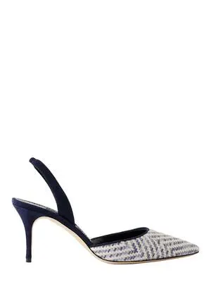 Manolo Blahnik Carolyne 70 Raffia Slingback Pumps - Blue