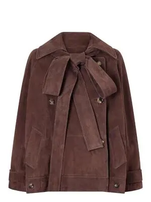 Loewe Double-Breasted Suede Jacket Dark Brown