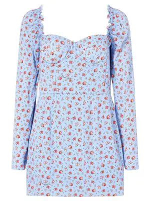 Dolce & Gabbana Floral-print Stretch-silk Mini Dress - Blue