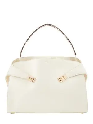 FERRAGAMO Hug Medium Leather Tote - Ivory