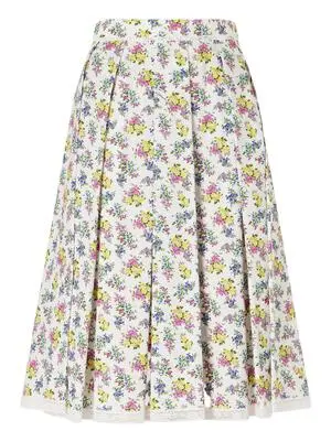 Dolce & Gabbana Pleated Floral-print Cotton-poplin Midi Skirt - White