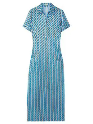 Dries Van Noten Striped Devoré-satin Midi Shirt Dress - Blue