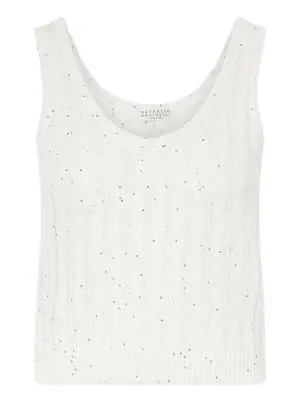 Brunello Cucinelli Sequin-embellished Open-knit Linen-blend Tank - White