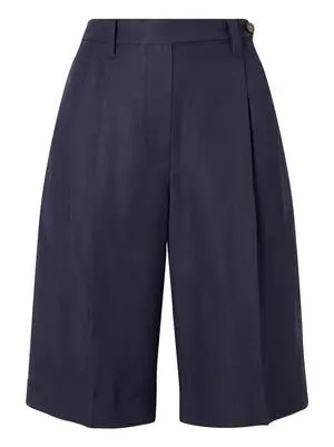 Brunello Cucinelli Pleated Twill Knee Length Shorts - Blue