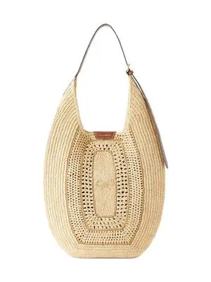ANYA HINDMARCH Bow Leather-trimmed Raffia Tote - Neutrals