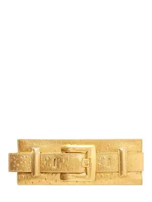 Balmain Anthem Buckled Ostrich-effect Metallic Leather Clutch - Gold