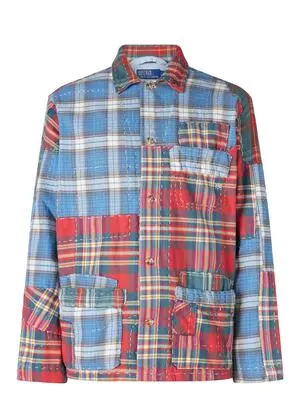 Polo Ralph Lauren Embroidered Patchwork Checked Cotton-flannel Overshirt - Blue