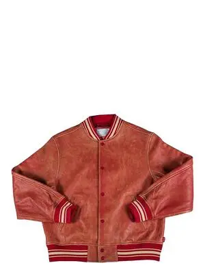 Supreme Painted Leather Varsity Jacket - Red