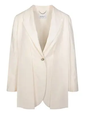 FERRAGAMO Single Button Silk Blazer - White