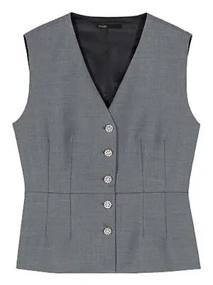 Maje Jewel-embellished Wool-blend Vest - Grey