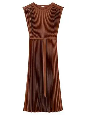 JOSEPH Volta Plissé Woven Midi Dress - Cinnamon