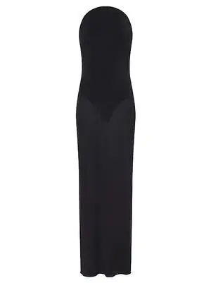 Alaïa Curved Strapless Jersey Midi Dress - Noir Alaia