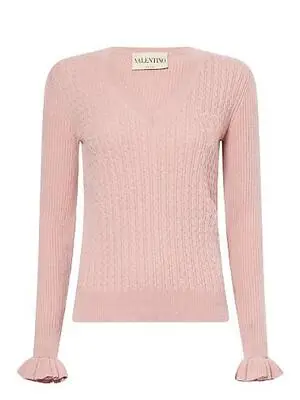 Valentino Garavani Logo-embroidered Cable-knit Cashmere Jumper - Oriental Pink