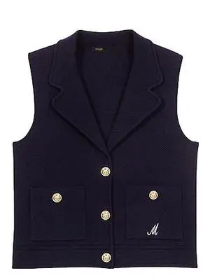 Maje Logo-embroidered Stretch-knit Waistcoat - Navy
